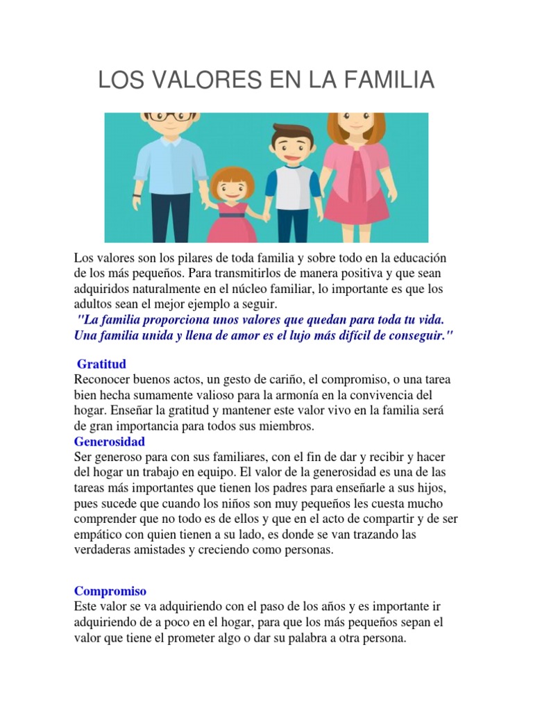 Valores Familiares Ejemplos