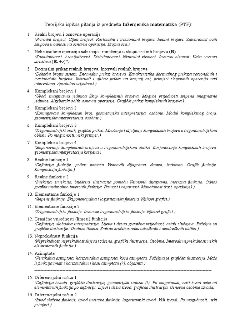 Ispitna Pitanja, IM - PTF | PDF