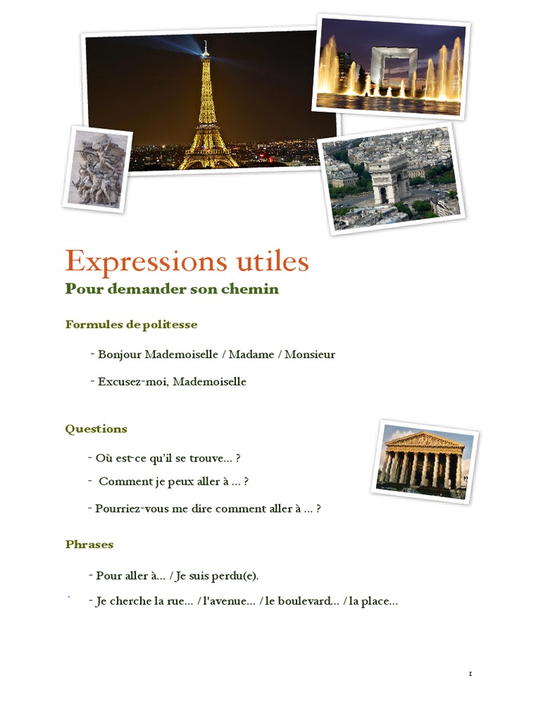 Demander Et Indiquer La Direction + Lexique Lieux | PDF