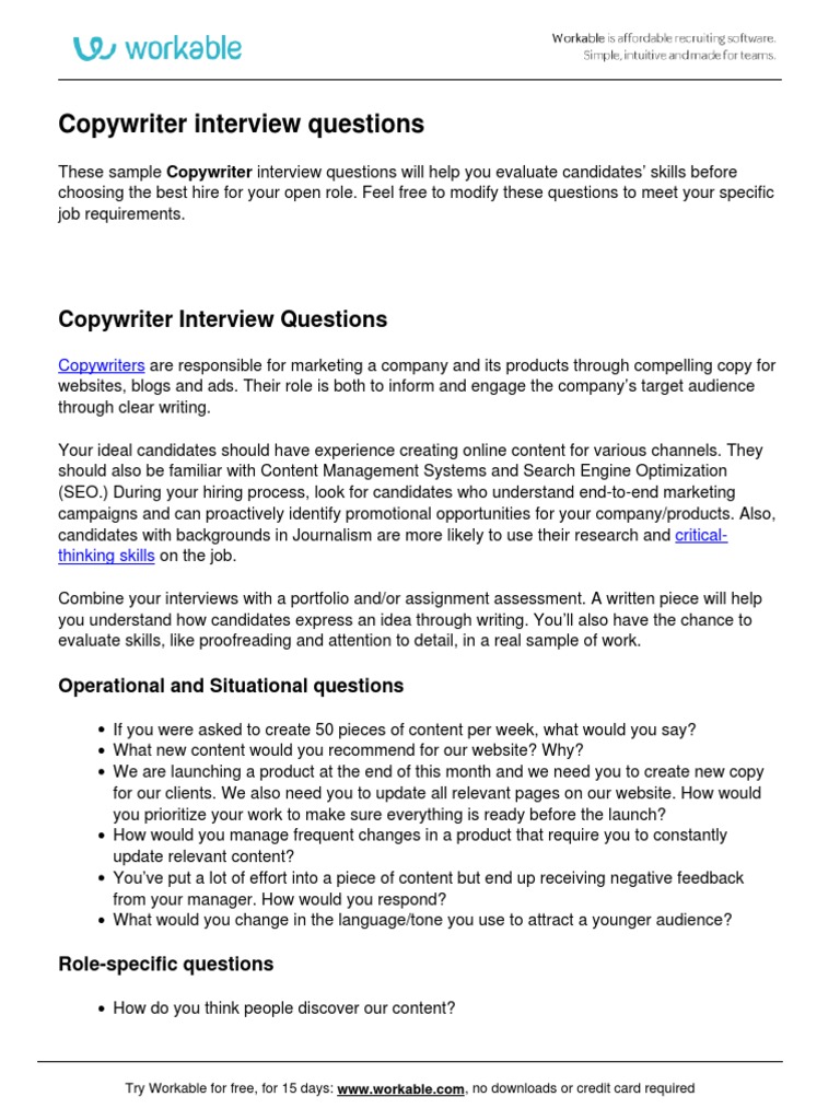 Copywriter Interview Questions | PDF | Search Engine Optimization | Copywriting