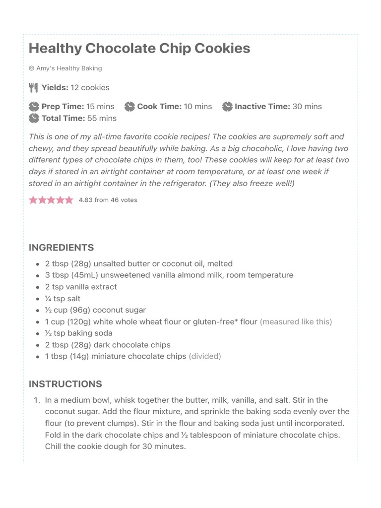 Healthy Chocolate Chip Cookies - Amy's Healthy Baking | PDF ...