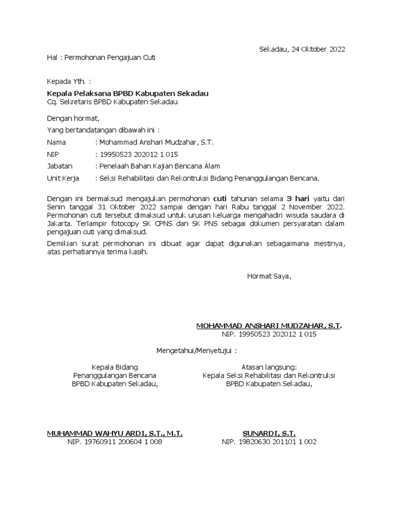 Surat Permohonan Proses Cuti | PDF
