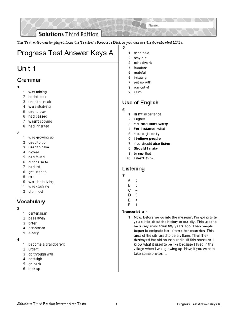 Sol3e Int Progress Test Answer Keys Apdf | PDF | Computer Keyboard
