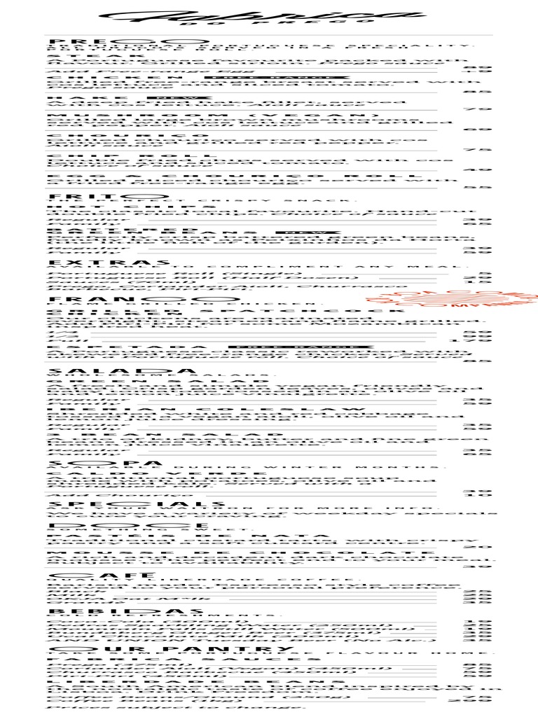 Fabrica Take Away Menu | PDF
