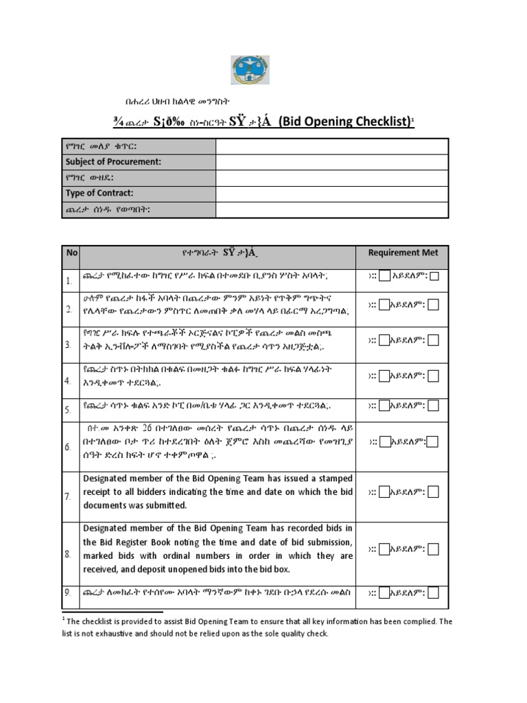 Bid Opening - Check List | PDF