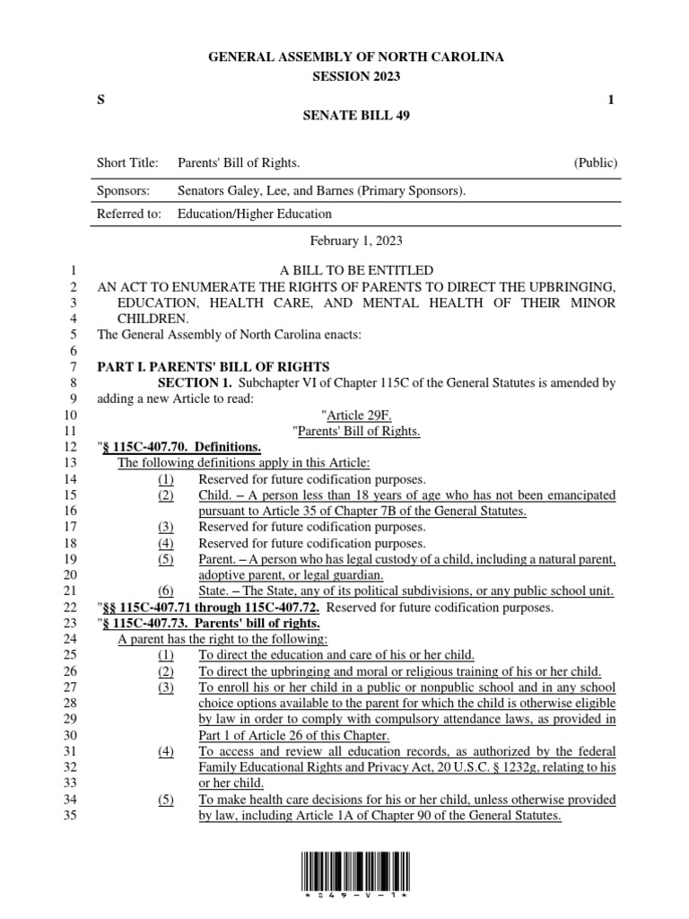 North Carolina Senate Bill 49 | PDF | Informed Consent | Schools