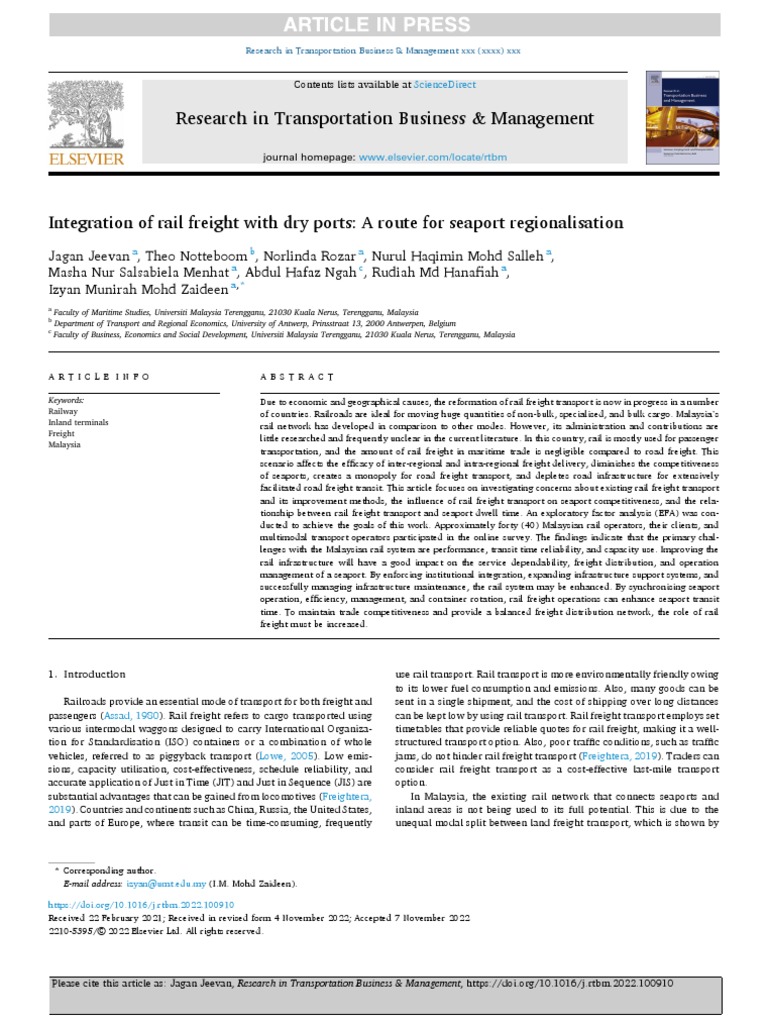 Integration of Rail Freight With Dry Ports A Route For Seaport Regionalisation | Download Free ...