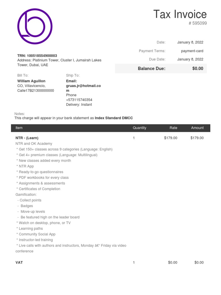 Online Learning Invoice | PDF | Taxes | Economies