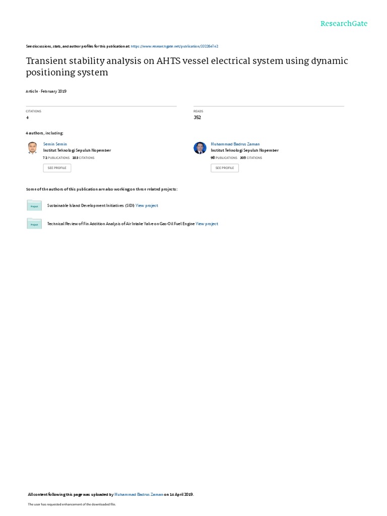 Transient Stability Analysis On AHTS Vessel Electrical System Using Dynamic Positioning System ...
