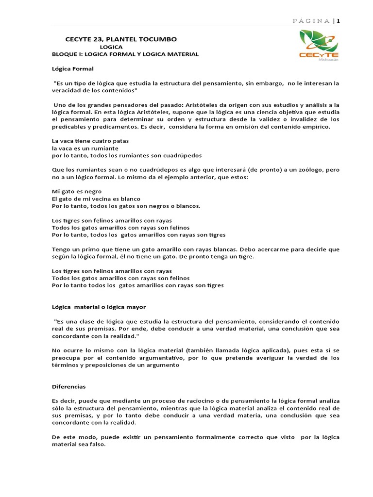 Logica Formal y Material | PDF | Lógica | Pensamiento
