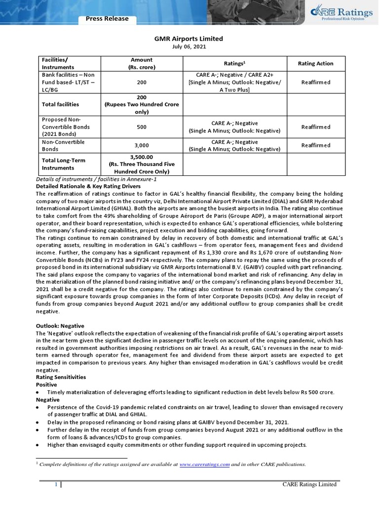 GMR Airports Limited | PDF | Debt | Credit Rating Agency