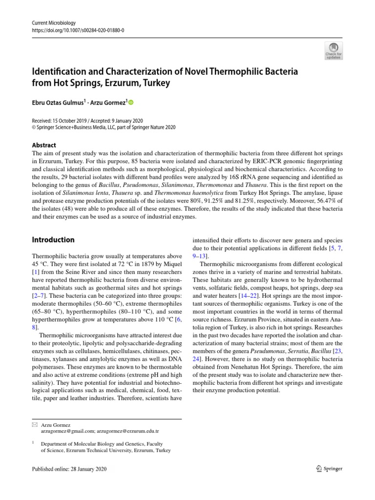 Identifcation and Characterization of Novel Thermophilic Bacteria | PDF | Bacillus | Bacteria