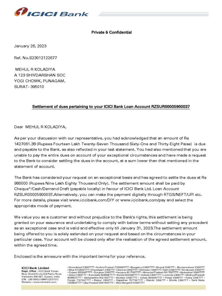 Settlement Letter | PDF | Payments | Banks