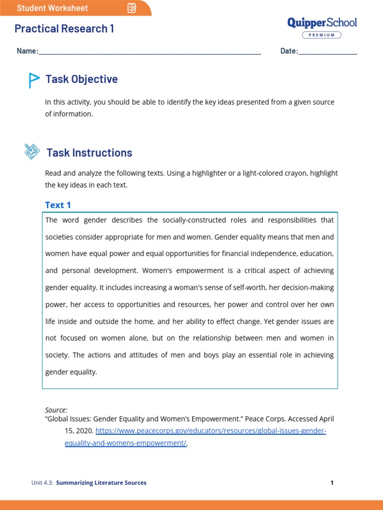 FINAL SW - PR1 11 - 12 - UNIT 4 - LESSON 3 - Summarizing Literature ...