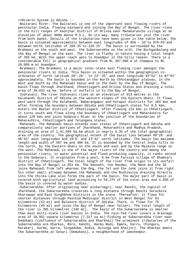 Odisha River System 1 | PDF | Earth Sciences | Bodies Of Water