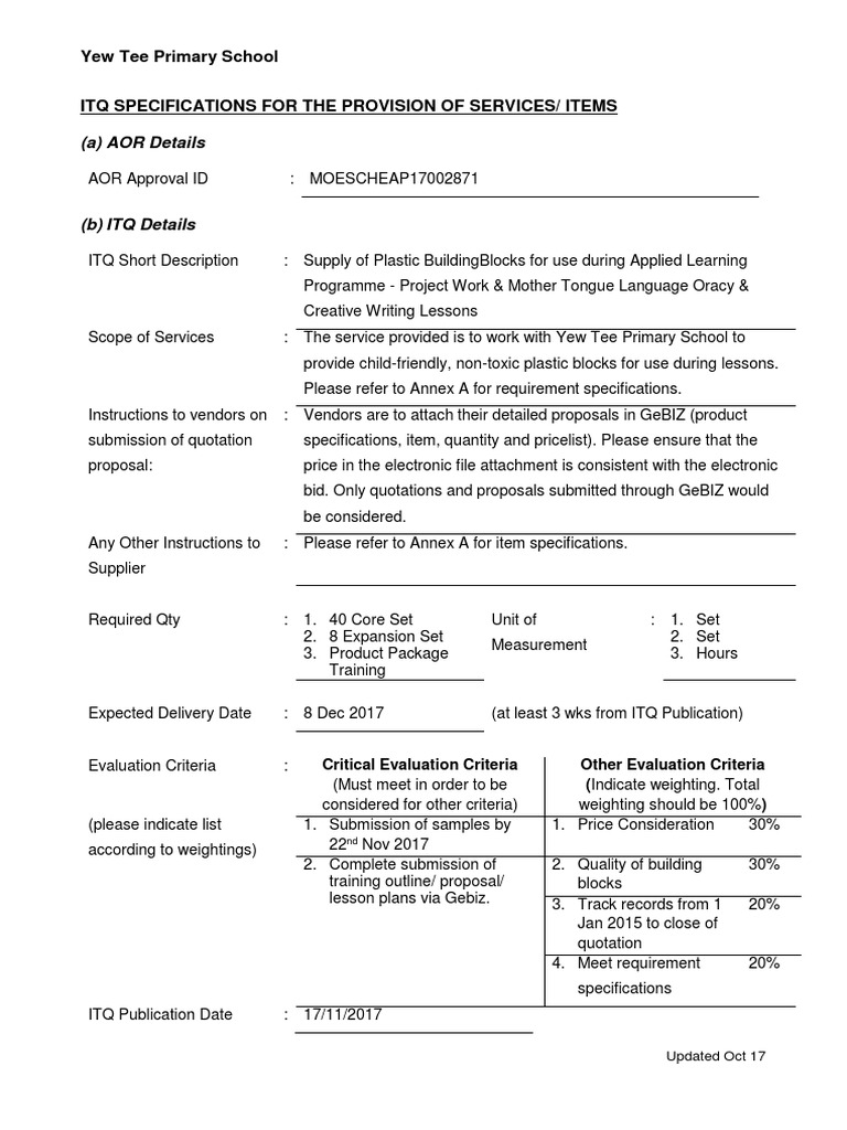 (Final) Yew Tee Pri - Provision of Building Blocks - ITQ Refinements - Edited | PDF ...