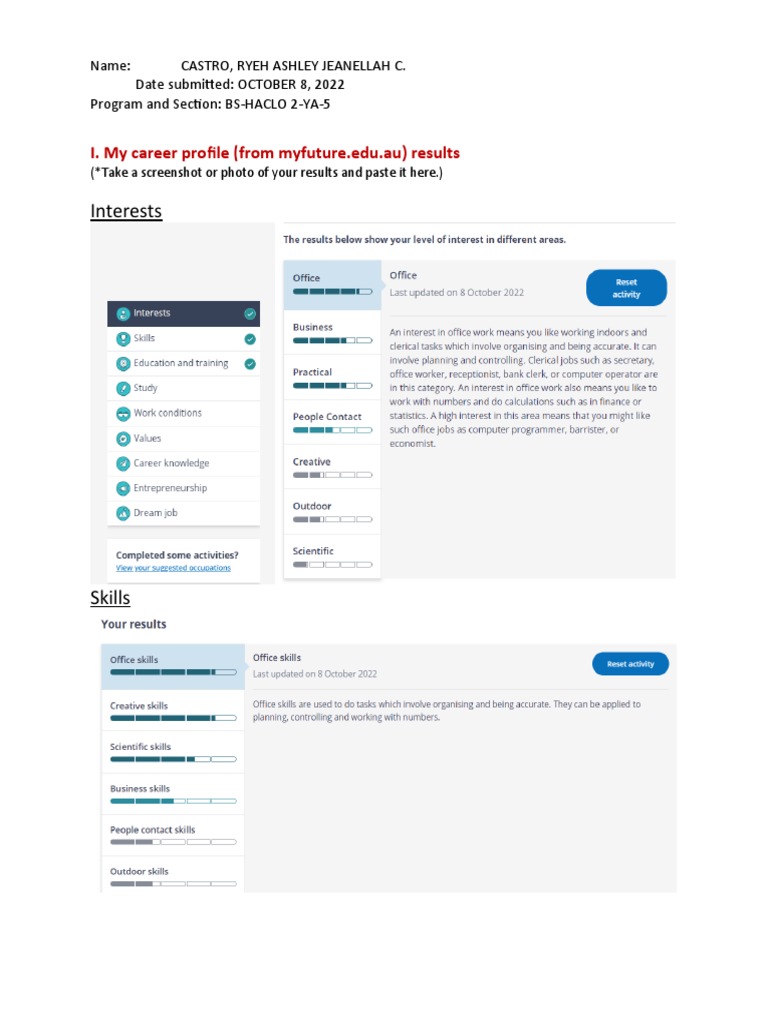 My Future Results and Career Plan | PDF | Disciplines | Psychology