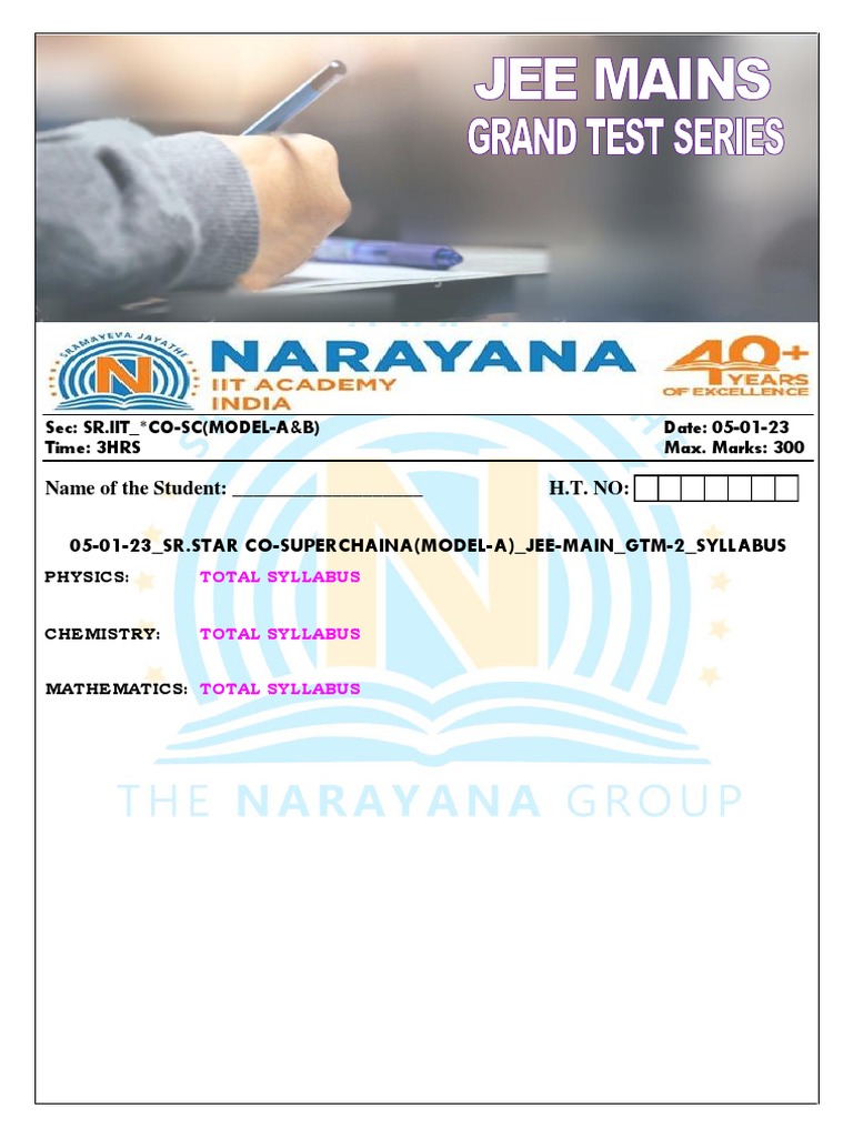 05.01.23 - SR - STAR CO-SC (MODEL-A&B) - Jee - Main - GTM-2 - QP | PDF | Gases | Waves