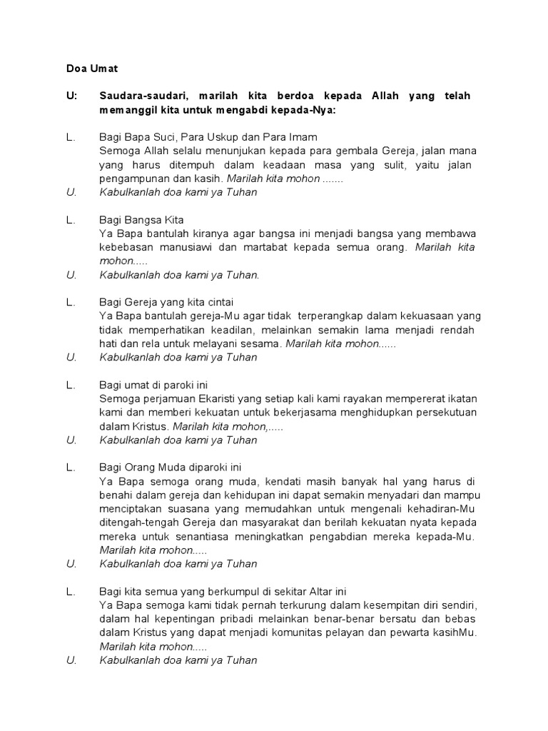 Doa Umat untuk Gereja dan Masyarakat | PDF