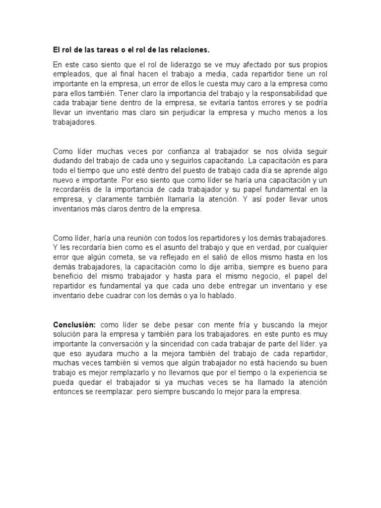 El Rol de Las Tareas o El Rol de Las Relaciones | PDF