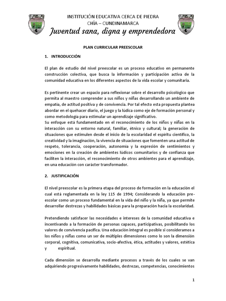 Plan Curricular Preescolar | PDF | Educación de la primera infancia