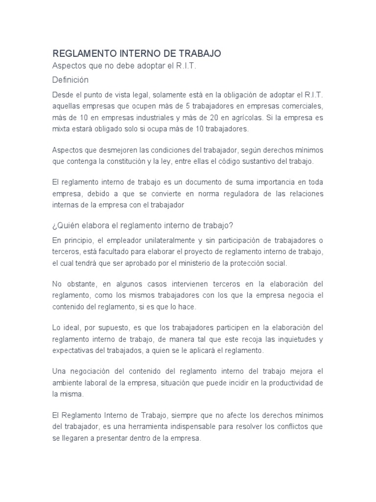 Reglamento Interno de Trabajo | PDF | Regulación | Business
