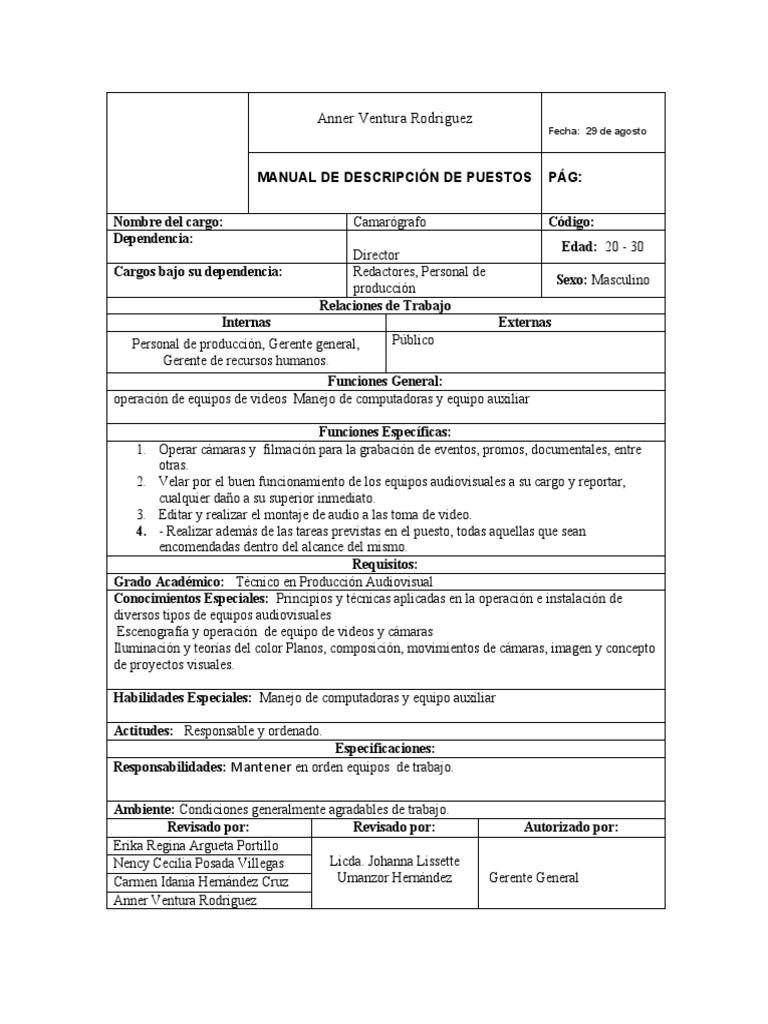 Manual de Descripción de Puestos | PDF