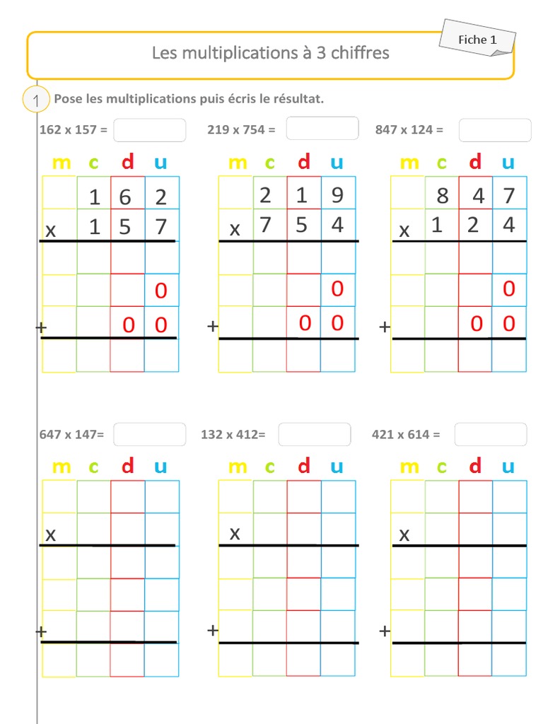 Fiches Multiplication Posée À 3 Chiffres | PDF | Méthodes et références pédagogiques
