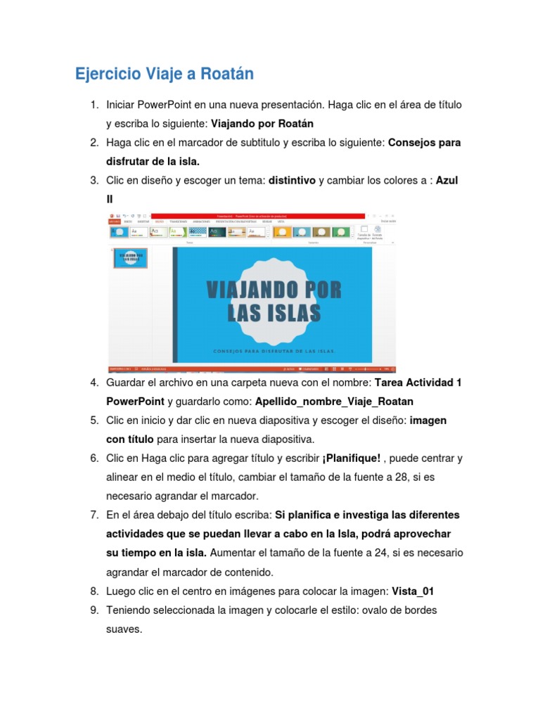 Instrucciones y Rubrica - Ejercicio Viaje Roatan - Actividad 1 | PDF ...