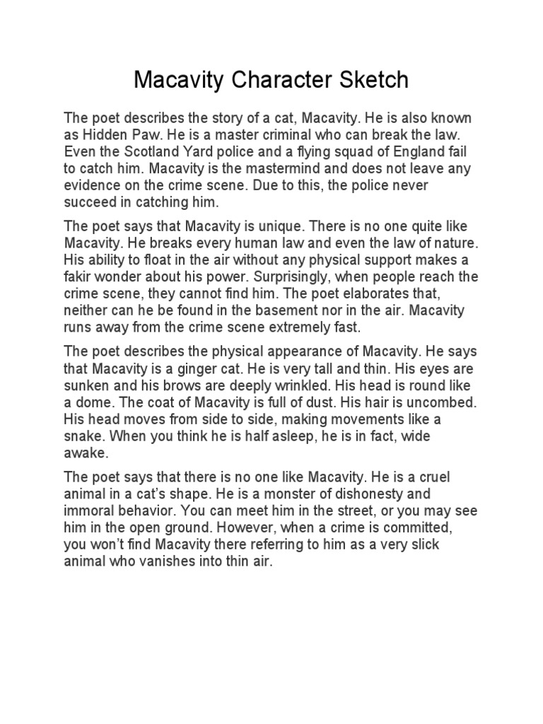 Macavity Character Sketch | PDF