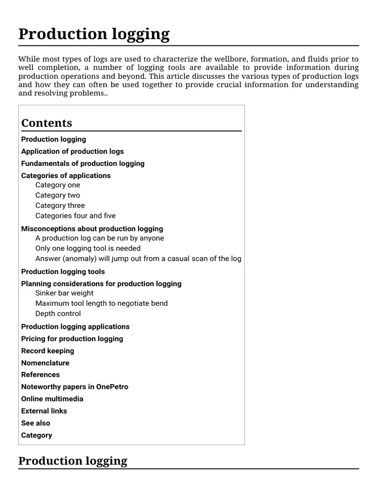 Production Logging - PetroWiki | PDF | Casing (Borehole) | Flow Measurement