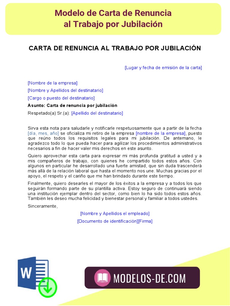 Carta de Renuncia por Jubilación | PDF | Crecimiento personal y profesional