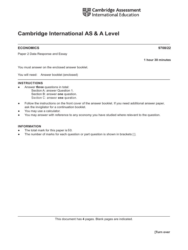 Cambridge International AS & A Level Economics Paper 2 Data Response ...