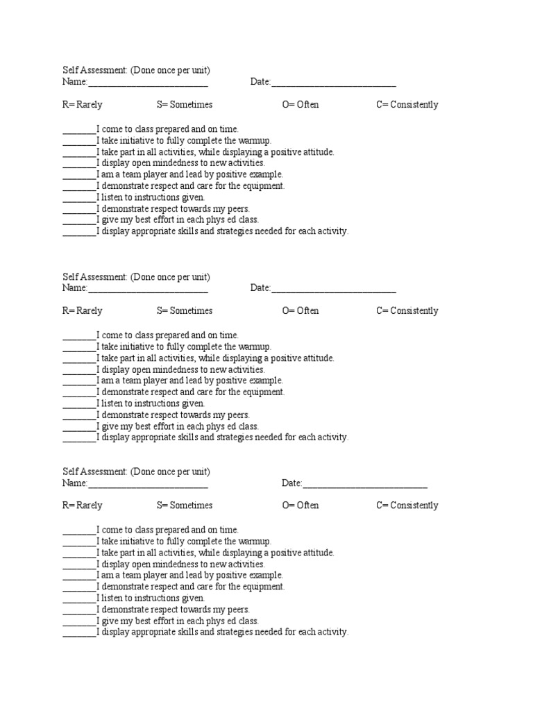 Student Self Assessment | PDF