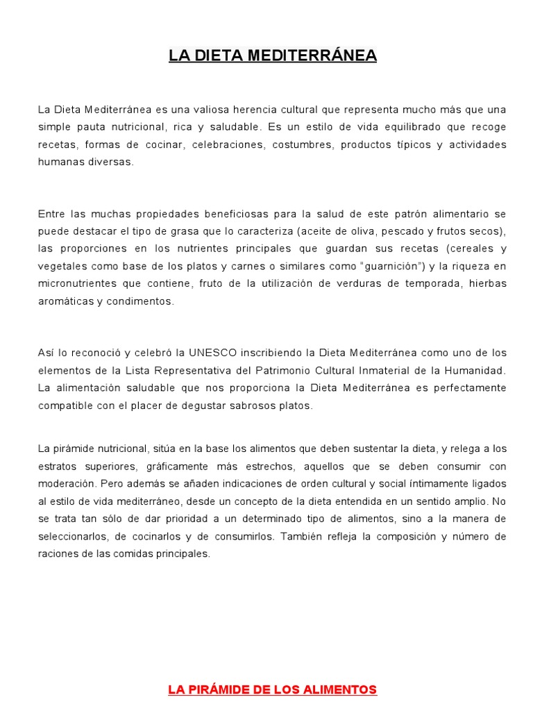 Dieta MediterrÃ¡nea | PDF | Alimentos | Dieta