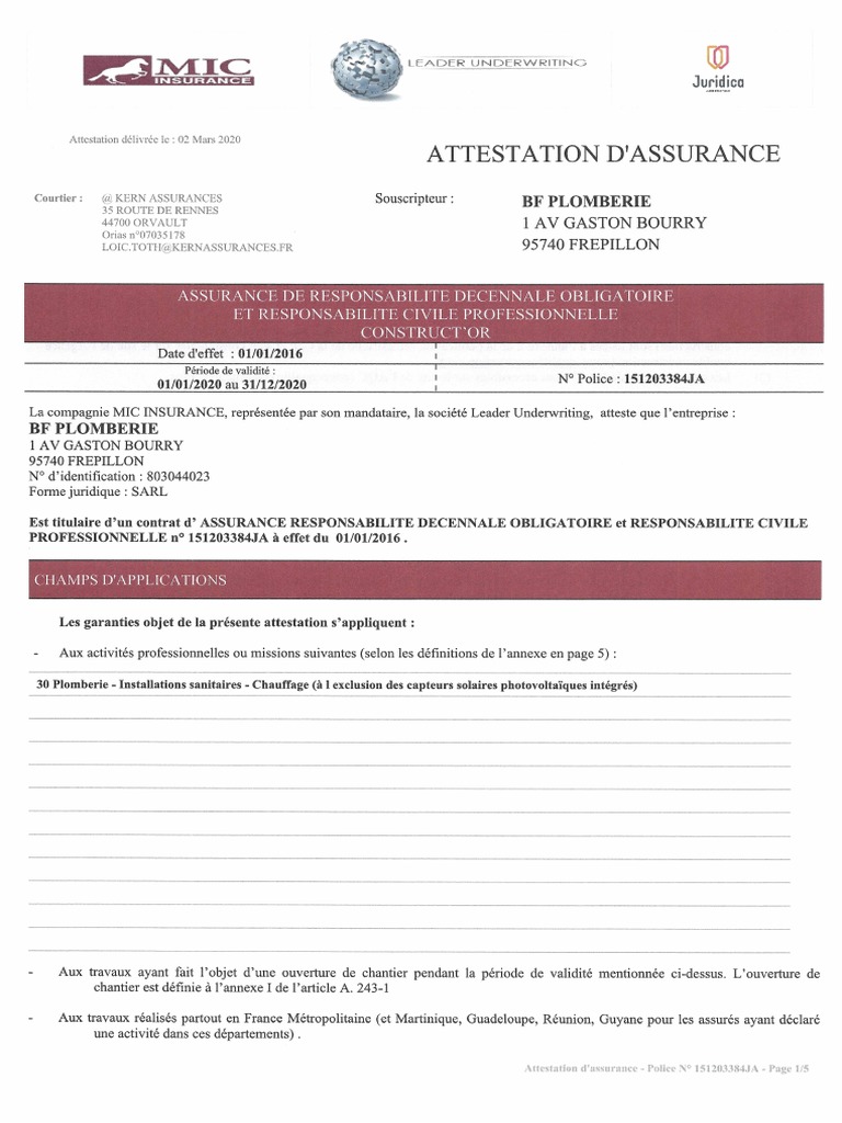Attestation RCD 2020 | PDF