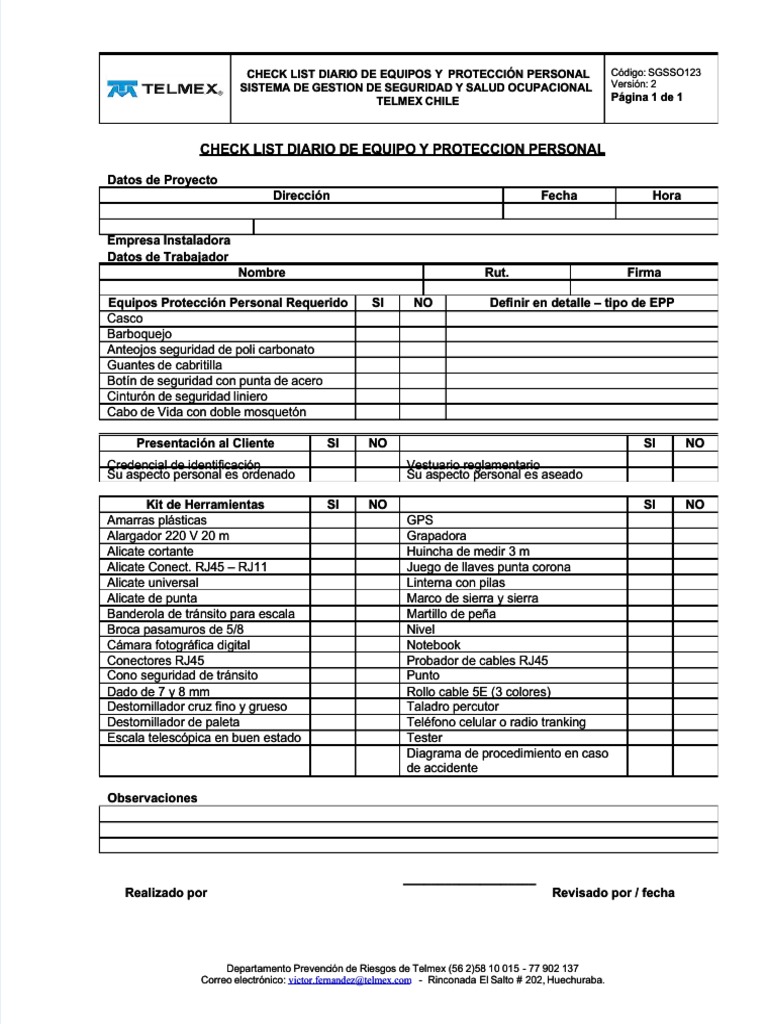 PDF Lista de Chequeo Diario de Epp Compress | PDF | Equipo
