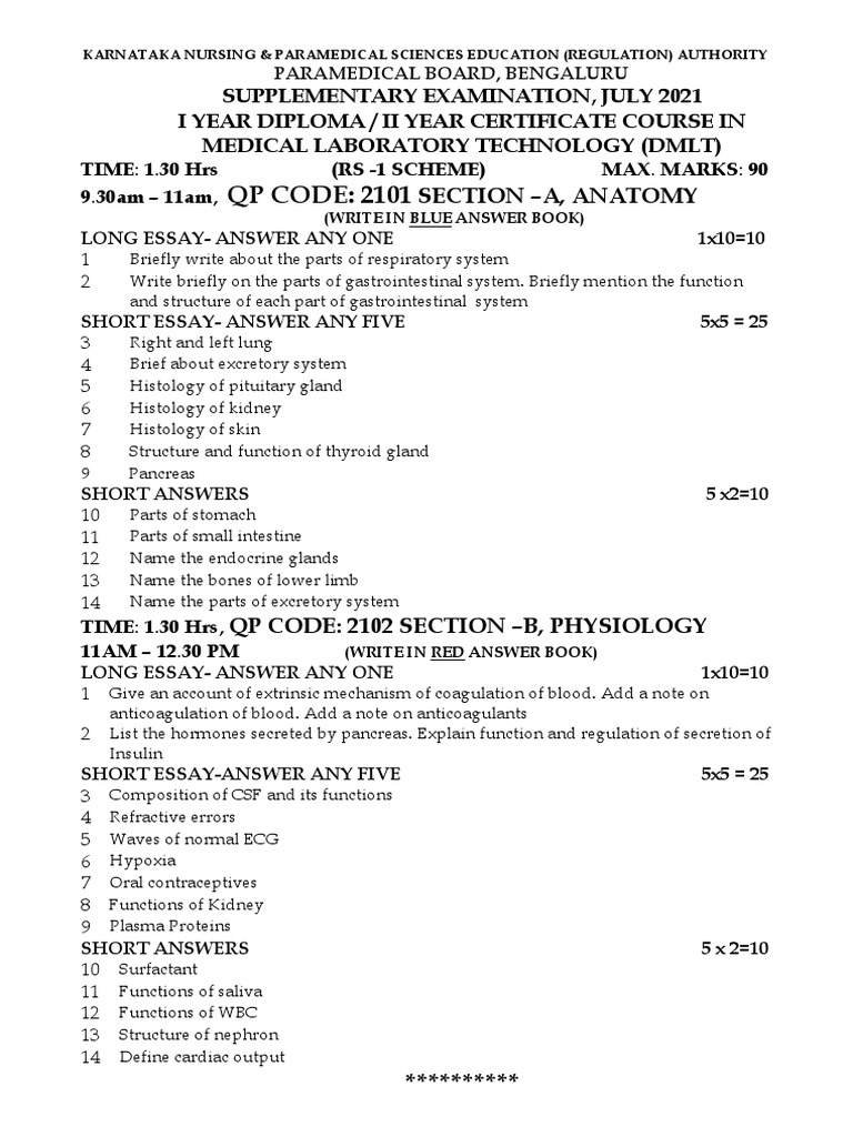Paramedical Board Old Question Papers | PDF | Radiography | Human Eye