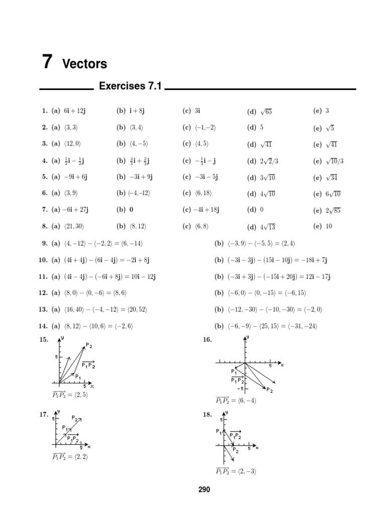 Vector Exercises for Lesson 7.1 | PDF | Tangent | Slope