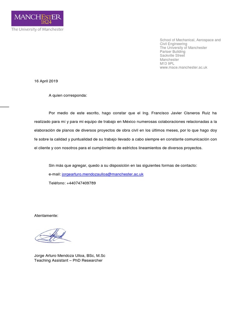 Carta de Referencia Laboral 1 | PDF