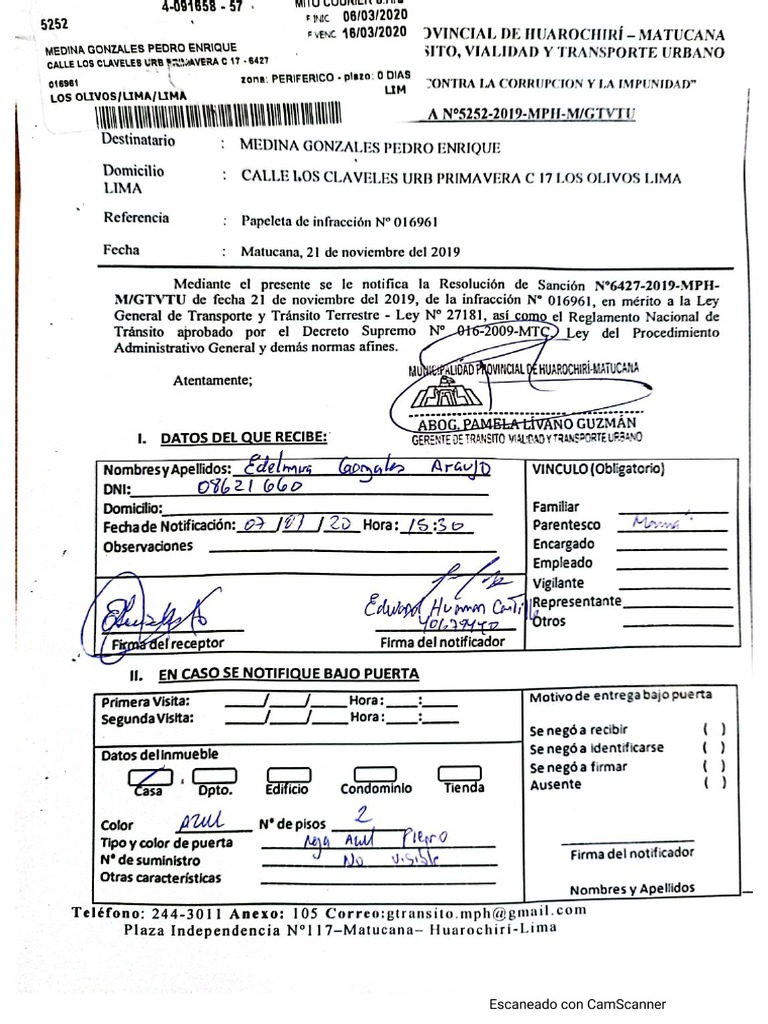 Resolución de Sanción #6427-2019-MPH-M-GTVTU | PDF