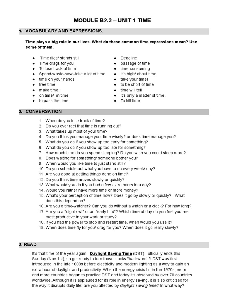 Unit 1. Time | PDF | Daylight Saving Time