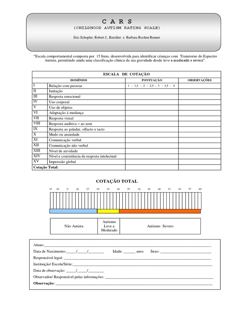 Escala Cars | PDF | Espectro do autismo | Ansiedade