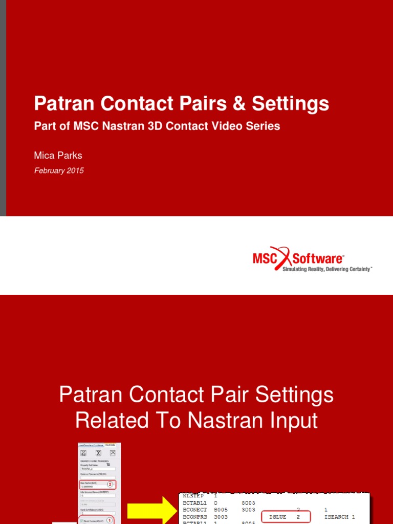 Patran Contact Pairs Settings Web of MSC Nastran 3d Contact Video ...