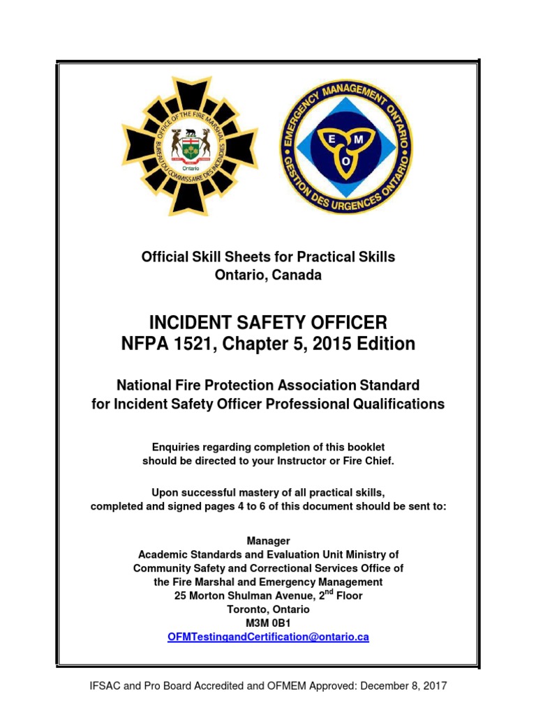 Incident Safety Officer (NFPA 1521-2015) - OFMEM Skill Sheets Booklet ...