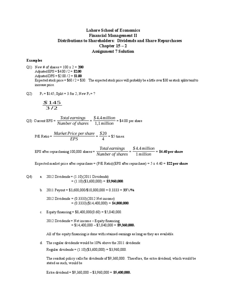 FM II Assignment 7 Solution W22 | PDF | Dividend | Share Repurchase