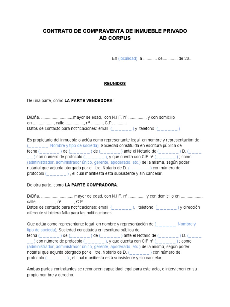 Contrato Privado de Compraventa de Inmueble Ad Corpus | PDF | Derecho privado | Justicia