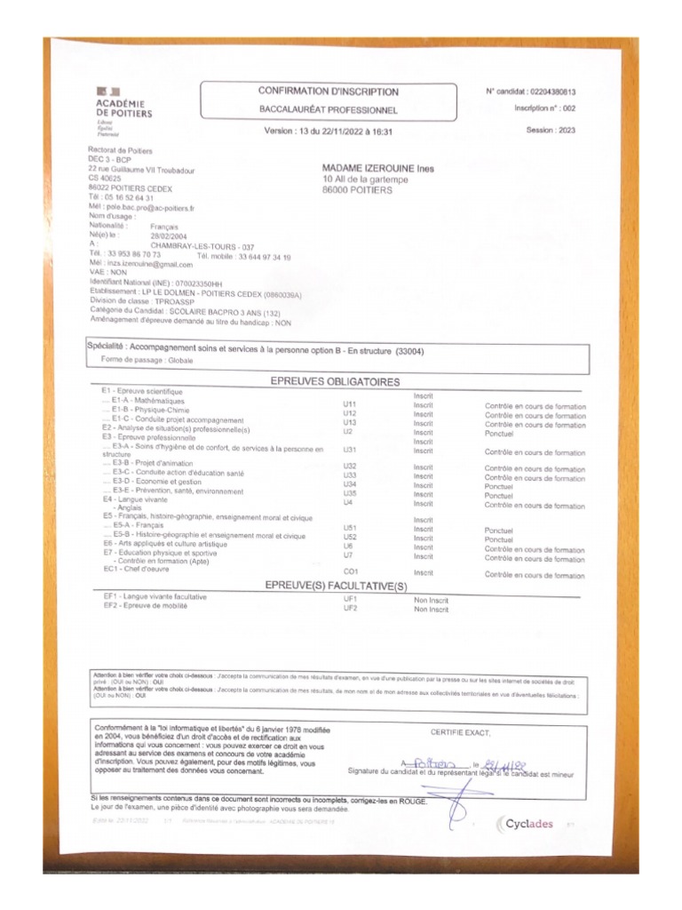 Confirmation D'inscription | PDF