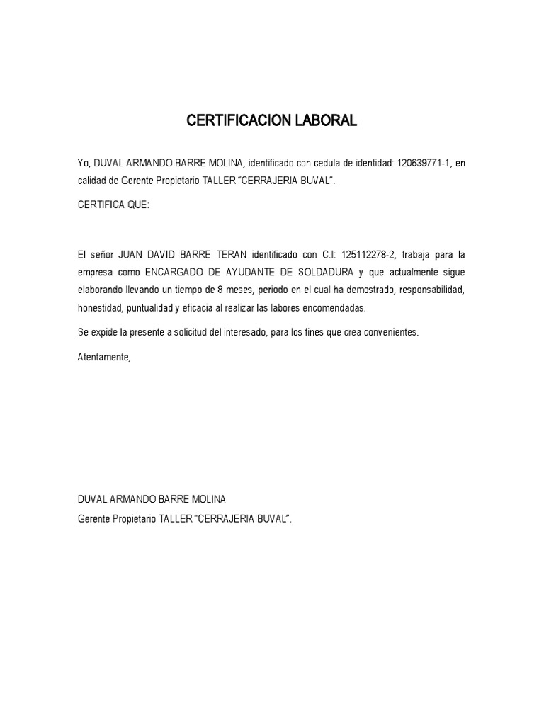 Certificacion Laboral | PDF