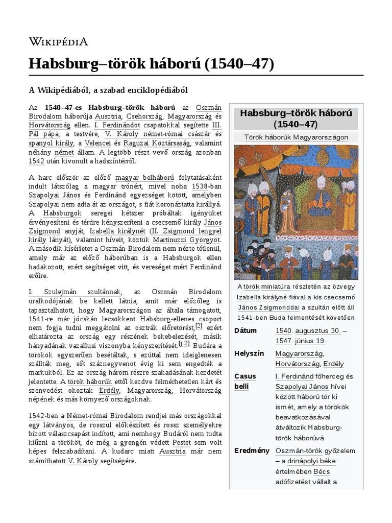 Habsburg-Török Háború (1540-47) | PDF